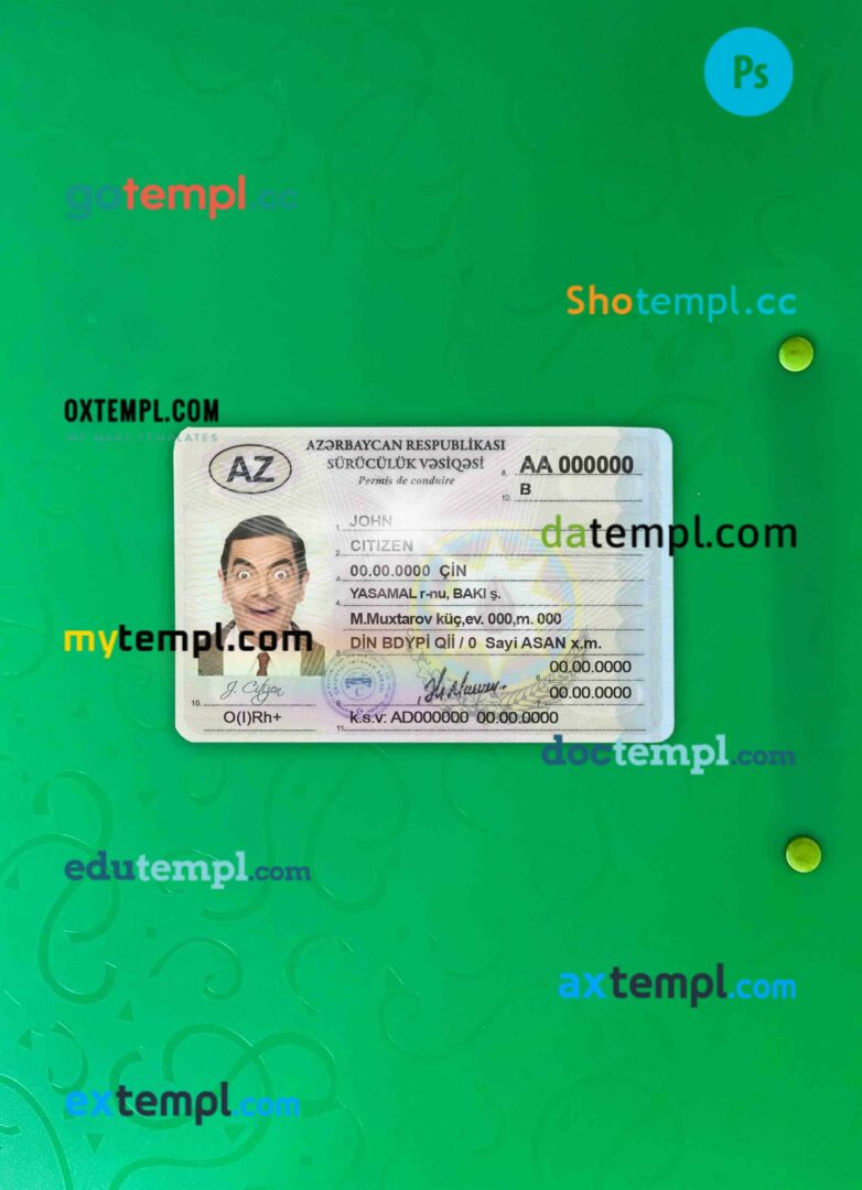 Azerbaijan driving license PSD files, scan look and photographed image ...