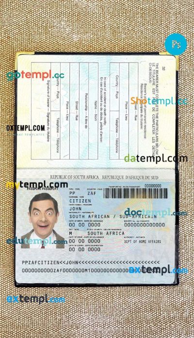 South Africa Passport Editable PSD Files Scan And Photo Look Templates South Africa Passport Editable PSD Files Scan And Photo Look Templates