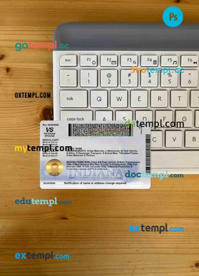 USA Indiana driving (operator) license editable PSD files, scan look ...